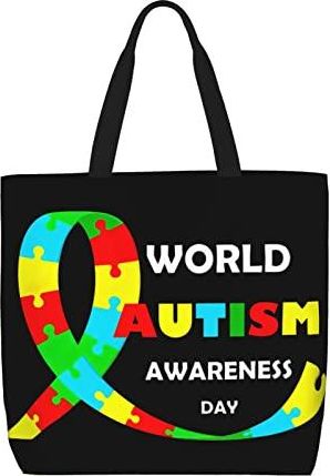 Generic Sac Fourre-Tout Journ&eacute;e Mondiale De Sensibilisation &Agrave; LAutisme Sac Femme Plage R&eacute;utilisable De Grande Capacit&eacute; Sacs En Toile, Pour Tous Les Jours, Voy