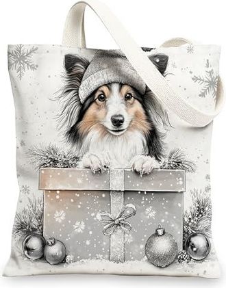 Generic Sac fourre-tout en toile r&eacute;utilisable pour le shopping Motif chien Shetland Sheepdog 33 x 38,1 cm