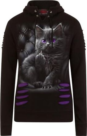 Spiral CATTITUDE - Large Hood Ripped Hoody Purple-Black XL