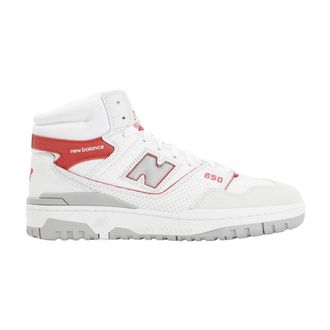 New Balance Homme, Chaussures, Blanc, Taille: 44 EU Baskets en Cuir Blanc avec D&eacute;tails Rouges