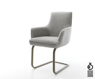 DELIFE Freischwinger Heira-Flex mit Armlehnen Strukturstoff Soft Grau Freischwinger flach Effektfinish Titan Taschenfederkern, Esszimmerst&uuml;hle