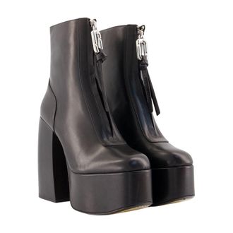 Marc Jacobs Womens The Gigi Ankle Boots - Marc Jacobs Leather Black Cowhide Shoes Ankle-Boots
