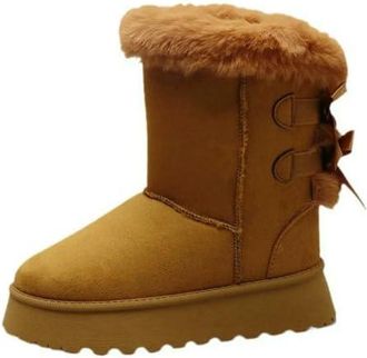 Generic NYSBH Bottes de neige dhiver &agrave; semelle &eacute;paisse avec noeud et bouche en fourrure et bottes en coton &eacute;pais et moelleux, style d&eacute;contract&eacute;, beige, 37.5 E
