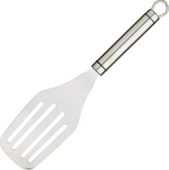 KitchenCraft Professional Pfannenwender Edelstahl, K&uuml;chenhelfer Cr&ecirc;pe Wender, Pfannen Wender Metall, Palatschinken Wender, Schlitzwender mit ovalem Griff und &Ouml;se, 