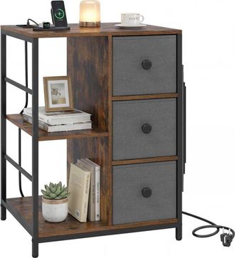 Costway armoire table de chevet lit bout de canap&eacute; tiroir en tissu m&eacute;tal industriel multiprise prise secteur station de charge salon chambre meuble petit es