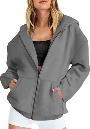 Generic Sweat &agrave; capuche zipp&eacute; pour femme - Veste de surv&ecirc;tement avec capuche - Couleur unie - Basic - Sweat &agrave; capuche - Sweat &agrave; capuche avec fermeture &eacute;clair 