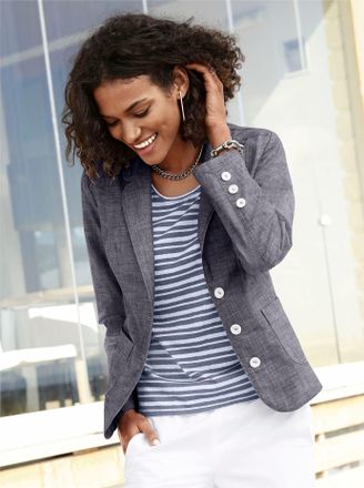 Casual Looks Jackenblazer CASUAL LOOKS Blazer, Damen, Gr. 48, blau (marine), 100% Baumwolle, Blazer, Topseller