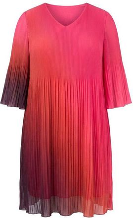 Ulla Popken Midikleid Plissee-Kleid Farbverlauf A-Linie V-Ausschnitt