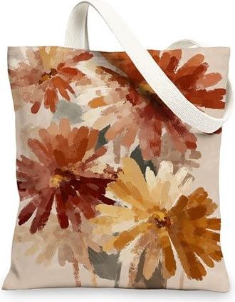 Generic Sacs fourre-tout en toile florale, sacs à provisions réutilisables, vintage chic léger lavable bandoulière Ca, multicolore, 13x15 Inch