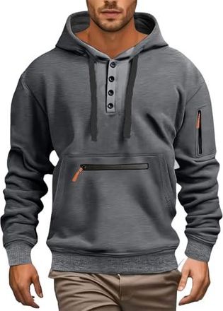 Generic Lightweigh Sweat &agrave; capuche uni pour homme 2026 Printemps Automne et Hiver Mode D&eacute;contract&eacute; Manches Longues Bouton Manches Longues Demi-Bouton Sweatshi