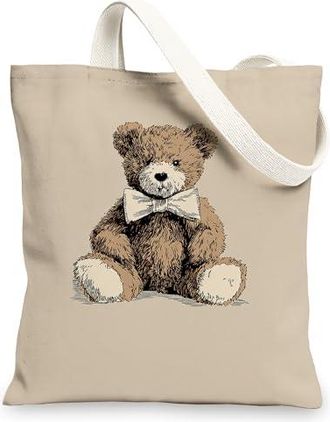 Generic Sacs fourre-tout en toile avec motif dours mignon, sacs de courses réutilisables, sacs de courses vintage légers et lavables à bandoulière pour salle 