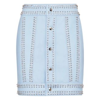 Philipp Plein Femme, Jupes, Bleu, Taille: 38 FR Leather Skirt Short Crystal