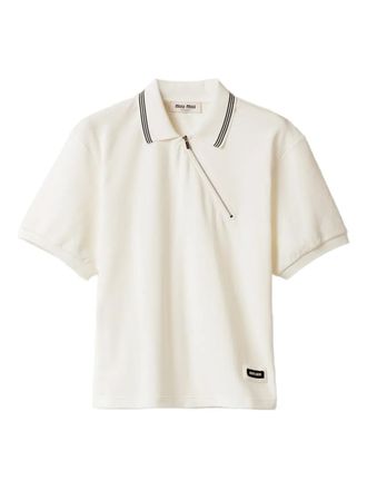 Miu Miu polo zipp&eacute; &agrave; bords nervur&eacute;s - Blanc
