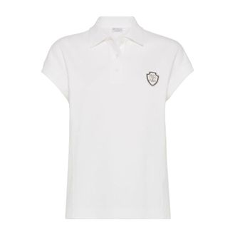 Brunello Cucinelli Femme, Tops, Blanc, Taille: 46 FR T-shirts et Polos Blancs avec Patte de Boutonnage