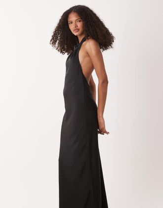 Jacqueline de Yong Robe longue dos nu en satin - Gris fonc&eacute;-Argent&eacute;