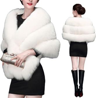 Generic Ch&acirc;le synth&eacute;tique - Ch&acirc;les de mariage avec dos d&eacute;paule ort del noin - Ch&acirc;le d&eacute;tole &eacute;charpe chaude, Couvre-&eacute;paules de mariage Manteau dhiver pour matri