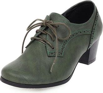 Generic MiaZane Chaussures Oxford Brogue Femme Vintage en Cuir PU, Bout Carr&eacute;, &agrave; Lacets, Talon Bloc Moyen, Id&eacute;ales pour Bureau, Travail et Quotidien,Vert,43 E