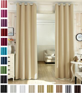 Woltu Gardinen, Vorhang für Wohnzimmer Kinderzimmer, mit Ösen, Leicht & Weich, Wärmeisolierend, 140 x 225 cm, Champagne