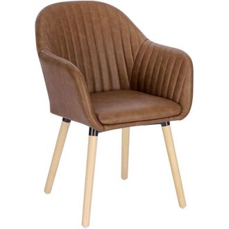 Woltu Woltu - 1 x Chaise de Salle &agrave; Manger en Similicuir Surface, Pieds en Bois Massif, Chaise de Salon, Marron BH336br-1
