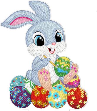 Railonch 5D DIY Ostern Diamond Painting, Hase Ostereier Handwerk Ornamente mit Aufsteller, Oster Deko Geschenk zum für Wand Und Eingang Dekoration ( 1)