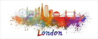 Wallario selbstklebendes Poster - Städte als Aquarell - Skyline von London, Aufkleber in Premiumqualität, Klebefolie Größe: 80 x 200 cm XXL-Poster
