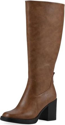 White Mountain White Mountain Bottes &agrave; tige haute Mackle &agrave; talon bloc pour femme, Naturel fonc&eacute; lisse, 38 EU