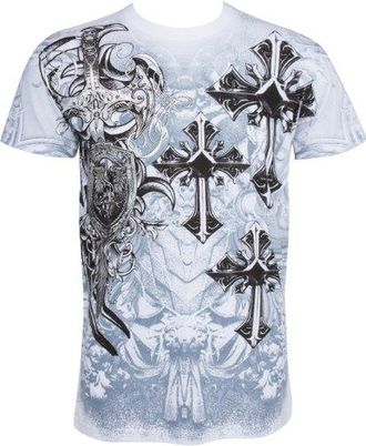Sakkas TG527T T-Shirt Homme en Coton Motif Croix, épée et Bouclier - Blanche/Medium
