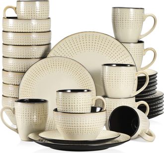 VANCASSO Kombiservice Steinzeug, vancasso GUTO Tafelservice, 32-teiliges Ess Geschirrset mit je 8 Speisetellern, Kuchentellern, Schalen und Tassen f&uuml;r 8 Person