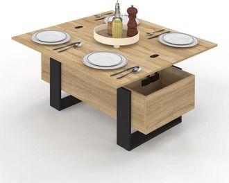 IDMarket Idmarket - Table basse rectangulaire relevable convertible en table à manger phoenix bois et noir