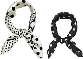 Allegra K 2Pcs 50cm Pois Carré Écharpe Tête Cou Foulards Blanc noir 50 * 50cm/19.69 * 19.69(L*W)
