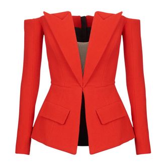 Balmain Femme, Vestes, Rouge, Taille: 34 FR Top &agrave; basque &agrave; &eacute;paules d&eacute;nud&eacute;es