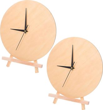 BESPORTBLE 2 S&auml;tze Runde Holz-uhrbl&auml;tter Blanko DIY Uhr Ziffernblatt zum Bemalen Praktische Wanduhr Deko f&uuml;r Kinderzimmer Inkl St&auml;nder ohne Batterie