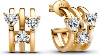 Pandora Pandora Timeless Dreifaches Herz Ohrringe aus Sterling Silber mit vergoldeter Metalllegierung und Zirkonia, 263656C01