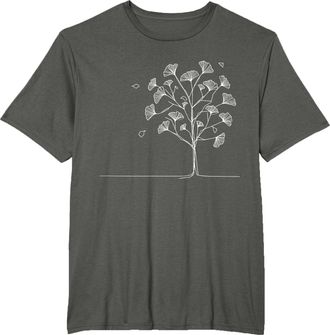 Jimbeels Einzeilige Kunstzeichnung Ginkgo Biloba T-Shirt