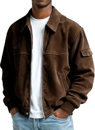 Generic Veste bomber en velours c&ocirc;tel&eacute; pour homme - Couleur unie - Avec poches - Veste de transition pour le printemps - Manteau dhiver chaud - Grandes taille