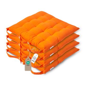 Homescapes 4er Set Stuhlkissen 40x40 cm orange - Sitzkissen Outdoor/Indoor mit Baumwollbezug, Sitzpolster waschbar und Oeko-TEX-Zertifiziert f&uuml;r Esszimmer-, K&uuml;ch
