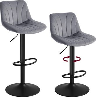 Vasagle Barhocker 2er Set, Barstuhl mit R&uuml;ckenlehne, K&uuml;chenhocker, h&ouml;henverstellbar, um 360&deg; drehbar, Fu&szlig;st&uuml;tze aus Metall, f&uuml;r Esszimmer, K&uuml;che, Samt-Bezug, 