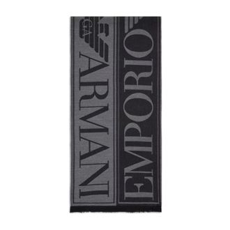 Emporio Armani Schwarzer Jacquard-Schal aus Wolle mit Maxi-Schriftzug - - Accessories - Herren - Schwarzk - ONE SIZE