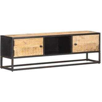 vidaXL Vidaxl - Meuble tv avec porte sculptée 130x30x40cm Bois de manguier brut