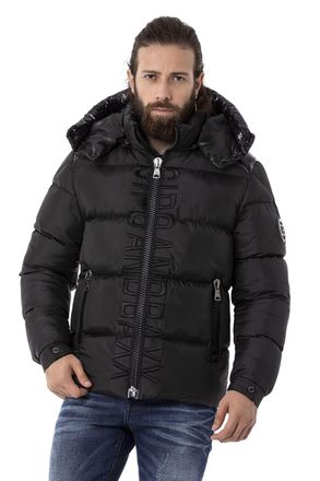 Cipo & Baxx Herren Mantel CM201 Schwarz - Stylische Winterjacke im modernen Design mit warmem Innenfutter, abnehmbarer Kapuze und funktionalen Details f&uuml;r kalte T