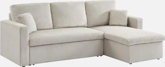 Sweeek Canapé dangle Convertible en Velours côtelé grège - IDA - 3 Places. Fauteuil dangle réversible Coffre Rangement lit modulable