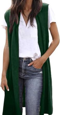 Generic Gilet Long f&eacute;minin en Tricot sans Manches Tunique Ouverte &eacute;l&eacute;gante pour Tenues dautomne et dhiver (Green, XL)