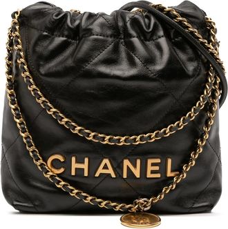 Chanel Hobo Bags - Mini Shiny Calfskin 22 Handbag - Gr. unisize - in Schwarz - f&uuml;r Damen