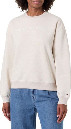 Tommy Hilfiger Damen Sweatshirt ohne Kapuze, Elfenbein (Heather Oatmilk), XXL