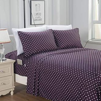 Elegant Comfort Delilah Polkadot 6-teiliges Set, farbecht und knitterfrei, 1500 Premium-Mikrofaser in Hotelqualit&auml;t, Tiefe Taschen, gepunktet, Queen-Size-Bett, Violet