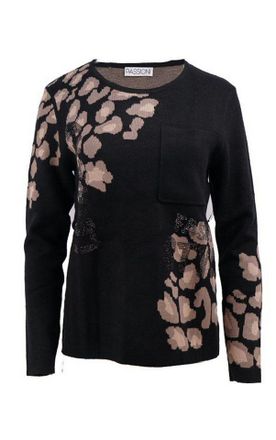 Passioni Strickpullover mit Leopardenmuster und Strassdetails