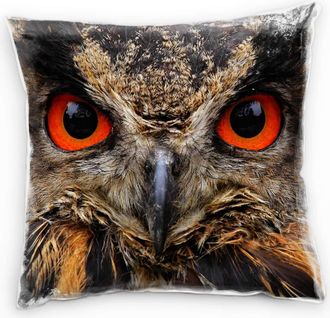 Paul Sinus Art Tiere, Eule, Gesichtsportrait, braun, rot Deko Kissen 40x40cm für Couch Sofa Lounge Zierkissen - Dekoration zum Wohlfühlen