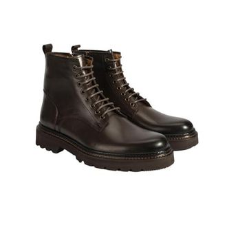 Desa Bottines en Cuir Man - Lacets, Fermeture &eacute;clair, Talon Plat, Respirantes | Brun - 43