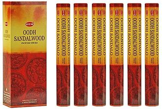 Hem Hem R&auml;ucherst&auml;bchen in sechseckiger Verpackung, Duft Oodh Sandelholz, 6 Packungen &agrave; 20 St&auml;bchen = 120 St&auml;bchen