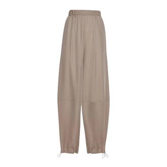 Simona Corsellini Pantaloni larghi coulisse in twill di viscosa - Femme - Pantalons - Beige - Taille: 40 FR